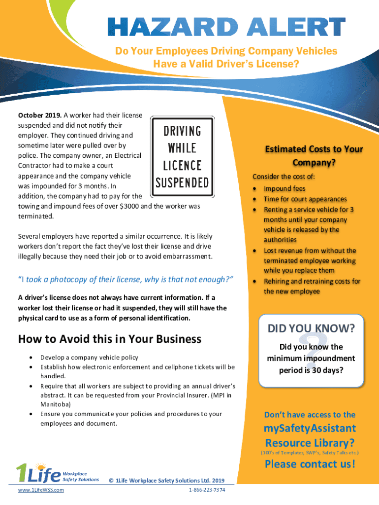 Fillable Online My employee got a speeding ticket in a company vehicle ...