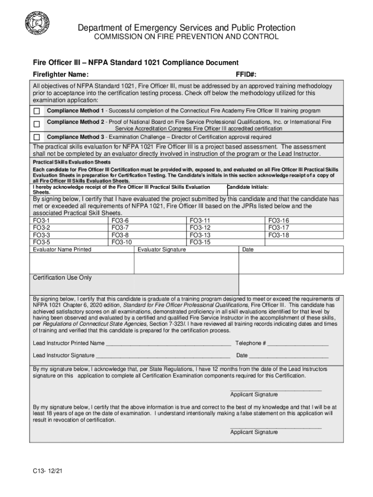 Fillable Online Fire Officer III NFPA Standard 1021 Compliance Document ...