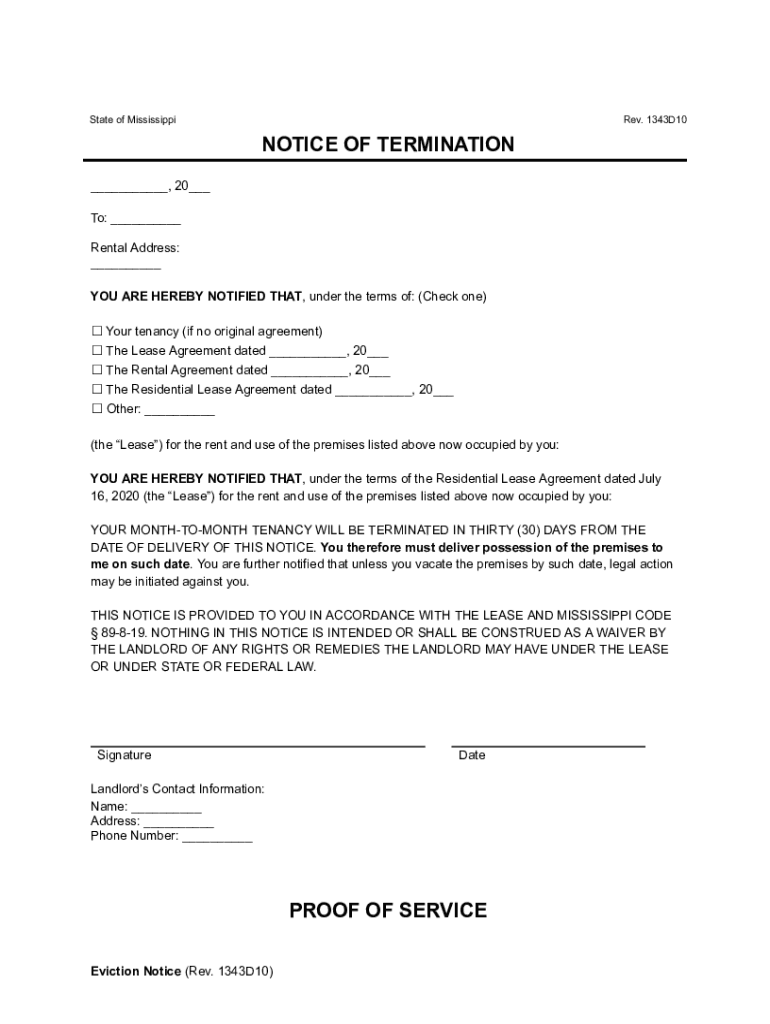 Fillable Online Mississippi Lease Termination Letter (30-Day Notice).docx Fax Email Print ...