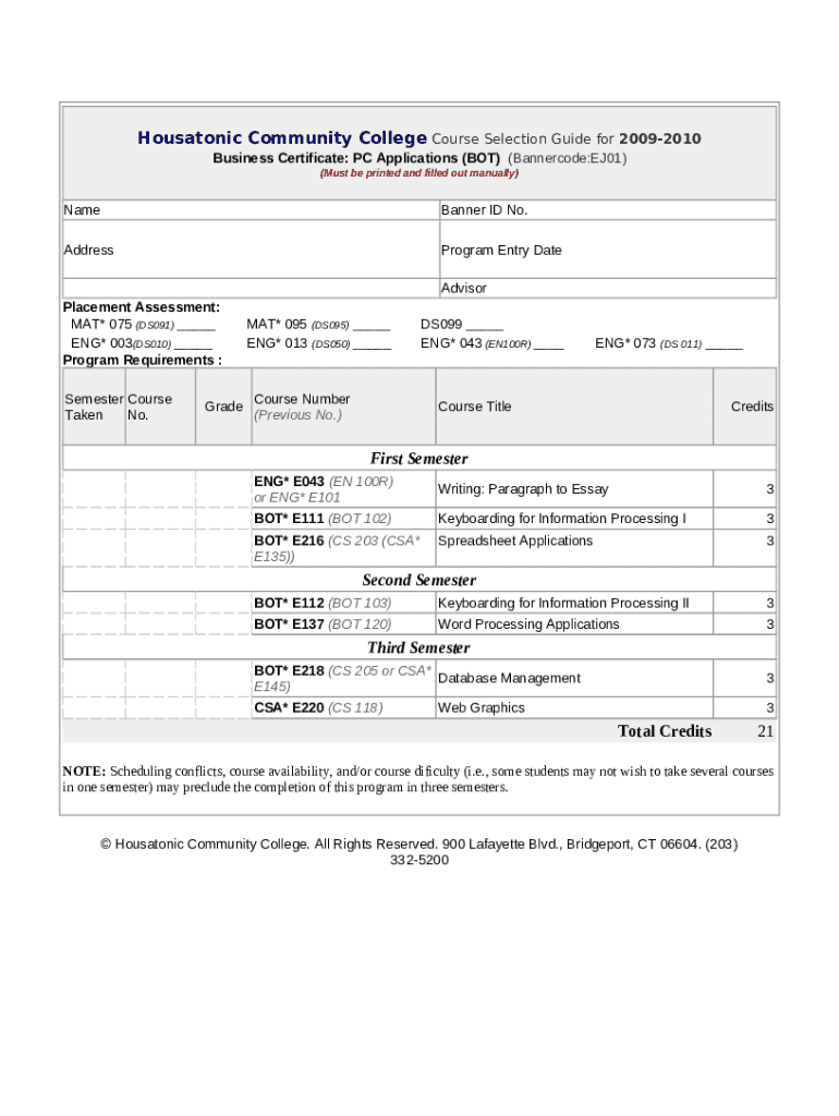 Business Certificate: PC Applications (BOT)(Bannercode:EJ01) Doc Template | pdfFiller