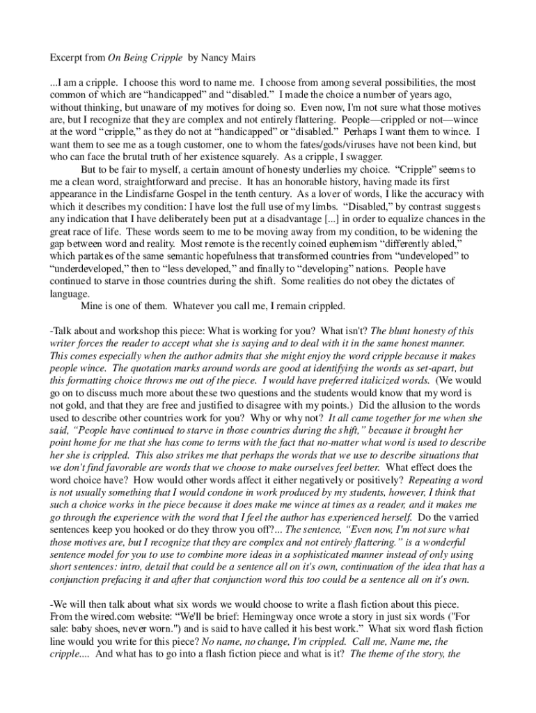 On Being A Cripple Pdf - Fill Online, Printable, Fillable, Blank ...