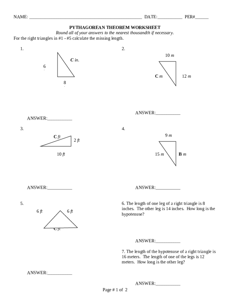 pythagorean theorem worksheet.doc - NET Doc Template | pdfFiller