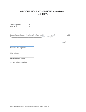 Free Arizona Notarial Certificate - Jurat - PDF - Word Doc Template ...