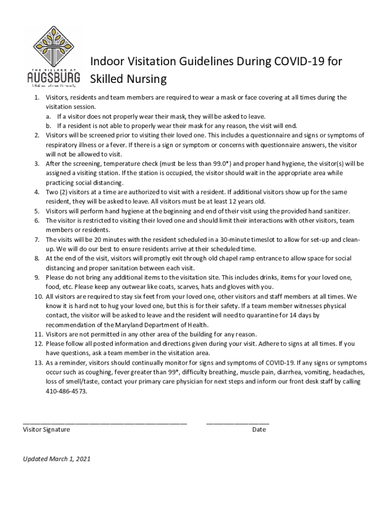 Fillable Online Nursing home and adult care Facility visitation ...