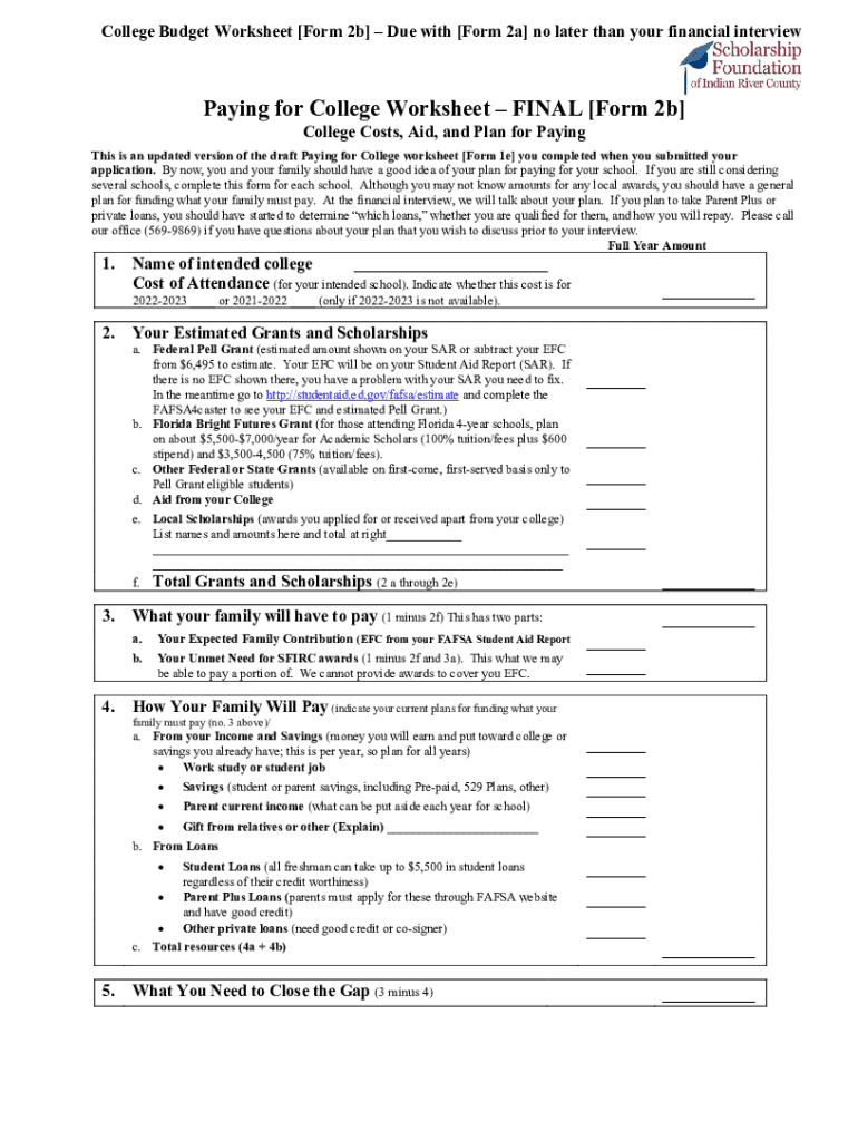 Fillable Online Fillable Online Paying for College Worksheet FINAL Form ...