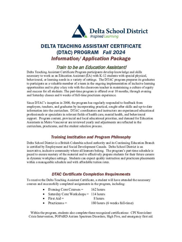 Fillable Online Fillable Online DELTA TEACHER ASSISTANT CERTIFICATE ...