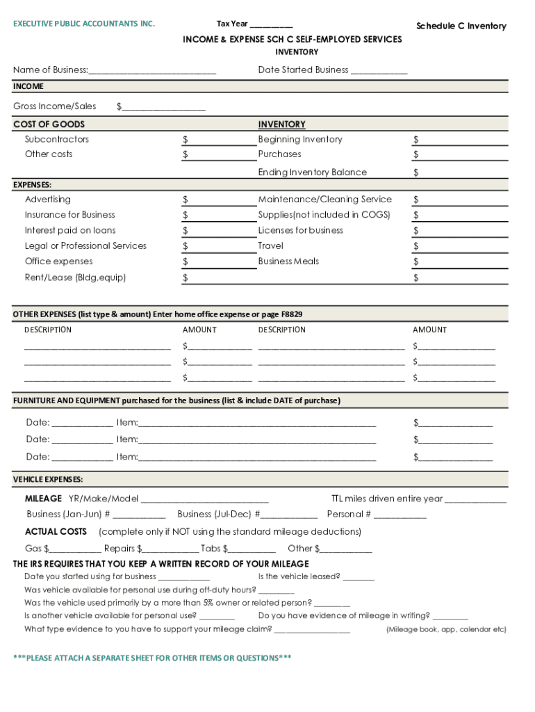 Fillable Online Self Employed SCH C Business Deduction Worksheet.xlsx Fax Email Print - pdfFiller