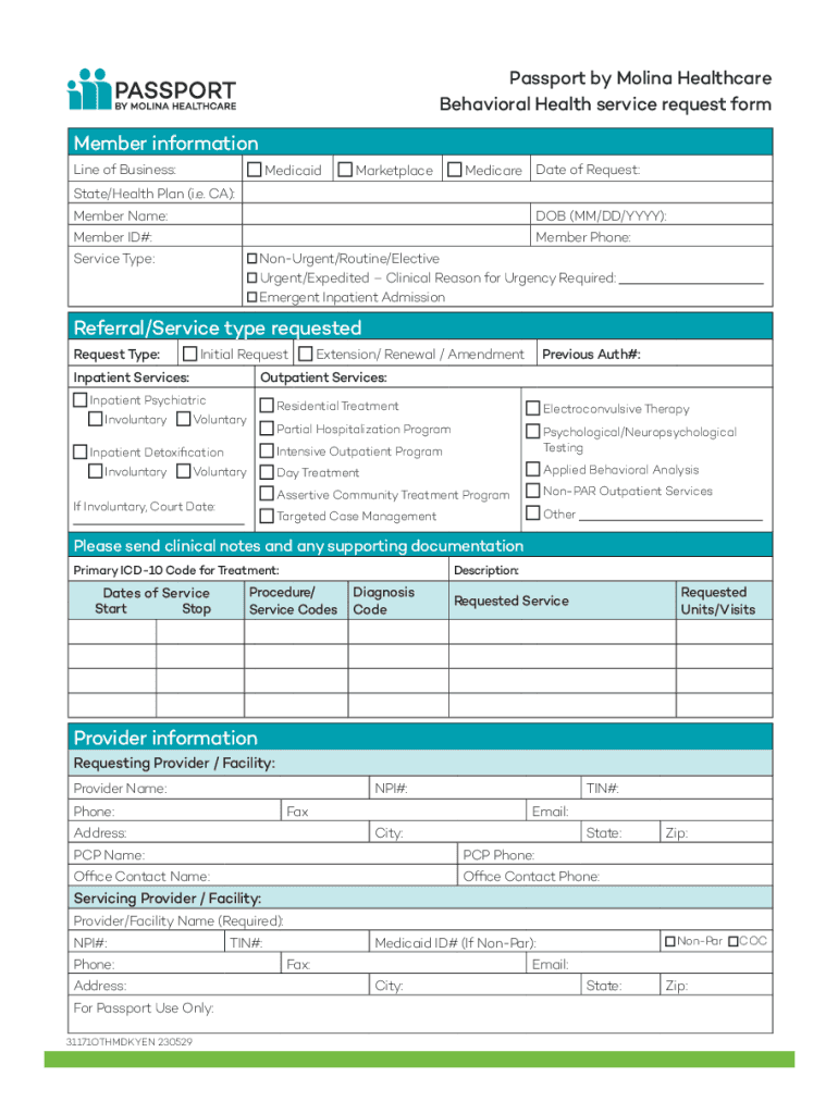 Fillable Online Passport by Molina Healthcare Behavioral Health service ...
