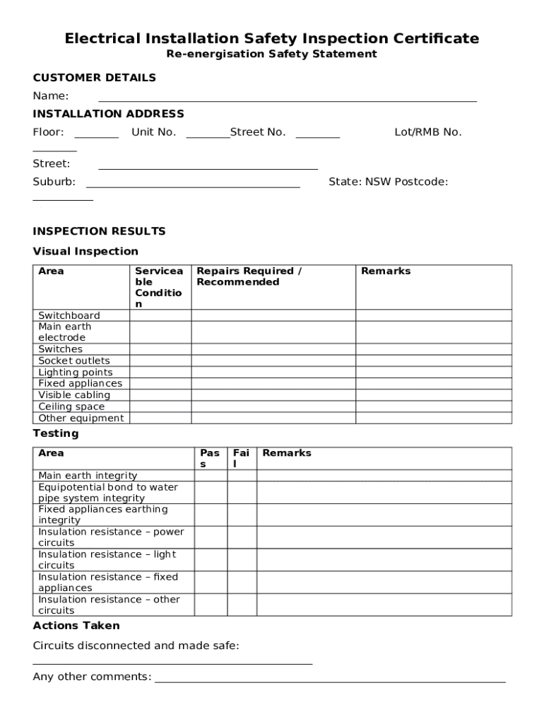 Electrical Installation Safety Inspection Certificate Doc Template ...