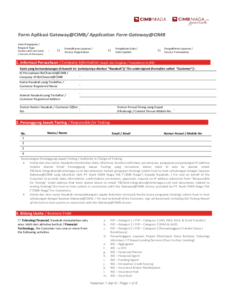 Fillable Online Form Aplikasi GatewayCIMB/ Application Form GatewayCIMB ...
