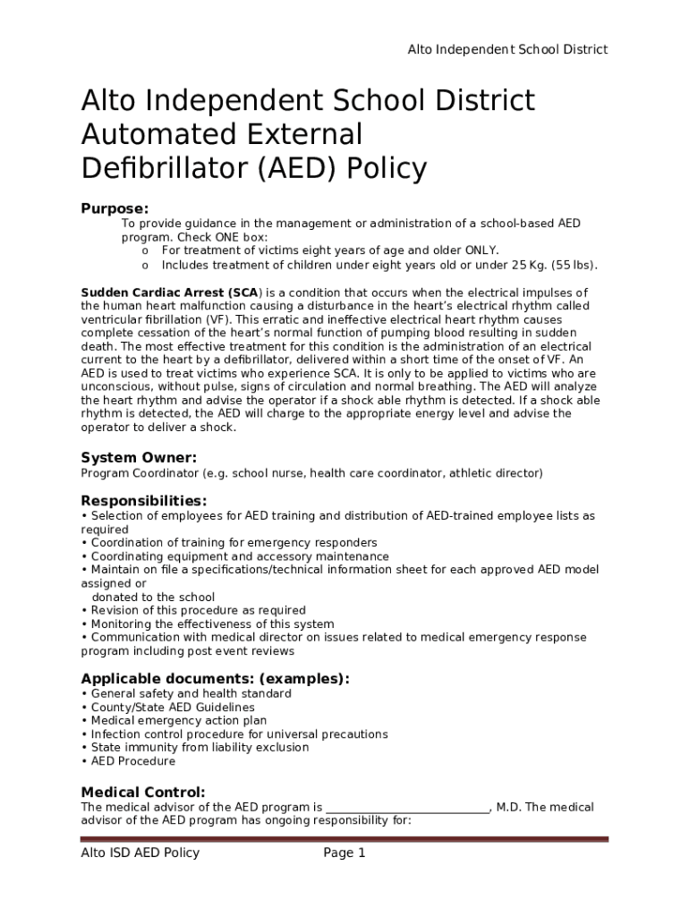 Alto Independent School District Automated External ... Doc Template ...