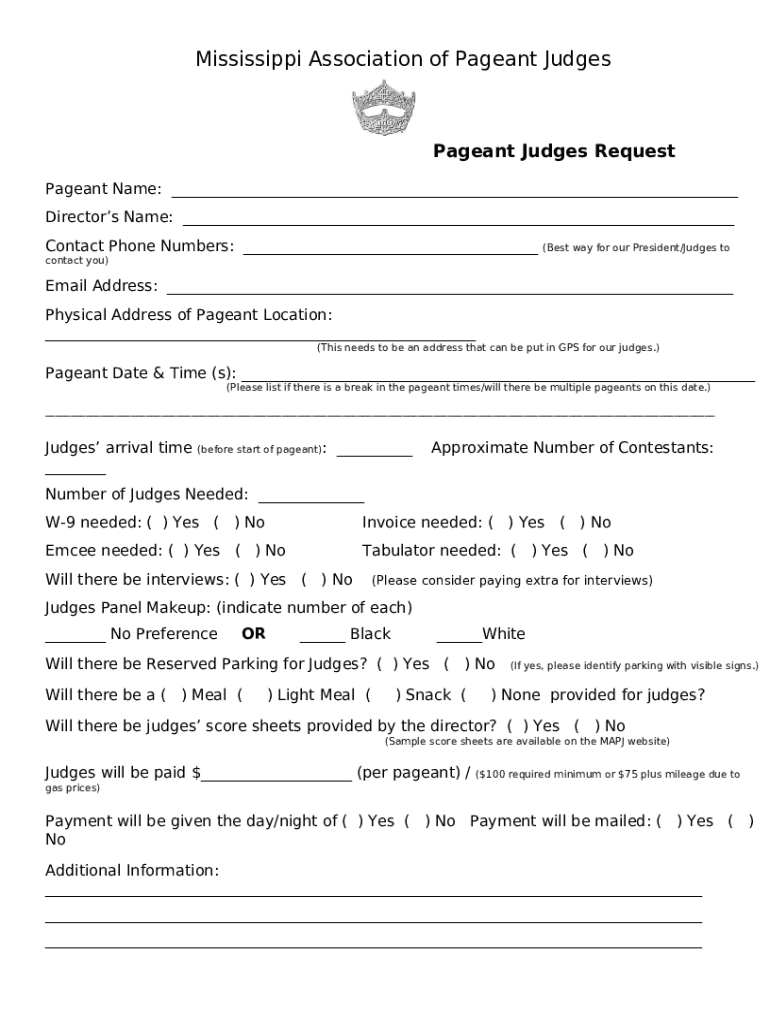 Request Judges - mississippi association of pageant judges Doc Template ...