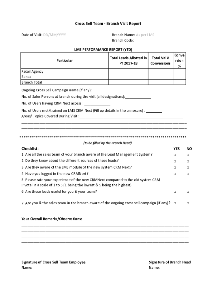 Fillable Online 20171102Branch Visit FormatupdatedPDF Fax Email Print ...