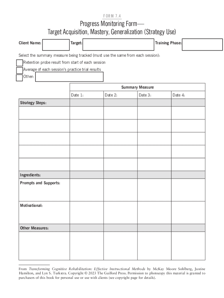 Fillable Online FORM 7.4. Progress Monitoring FormTarget Acquisition ...