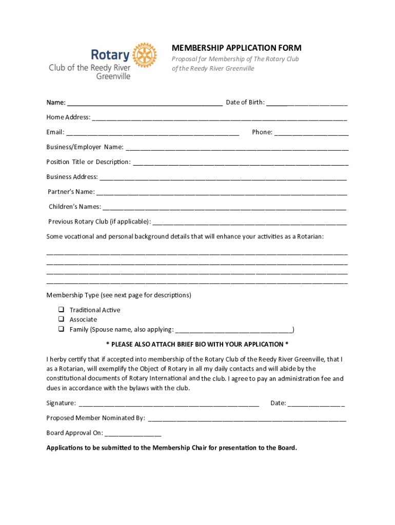 Fillable Online Rotary Club Membership Proposal FormPart B - NET Fax ...