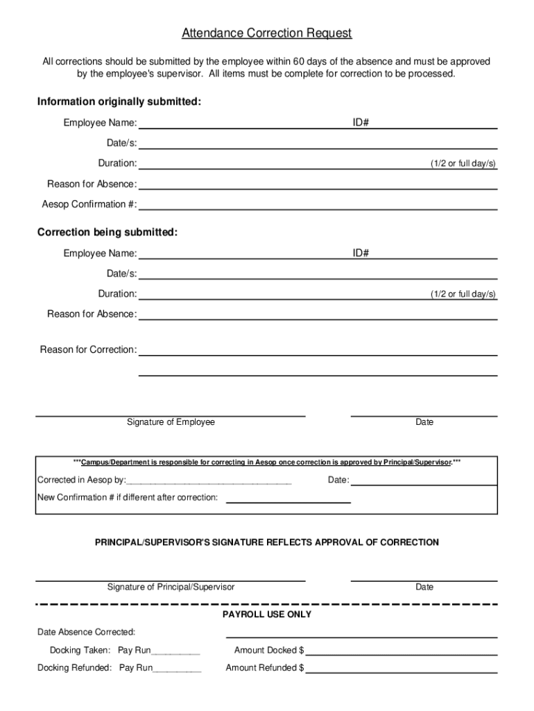 Fillable Online Attend Corr Form.xls Fax Email Print - pdfFiller