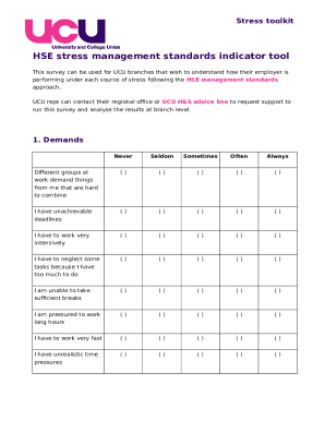 Surveys for work related stress in the workplace Doc Template | pdfFiller