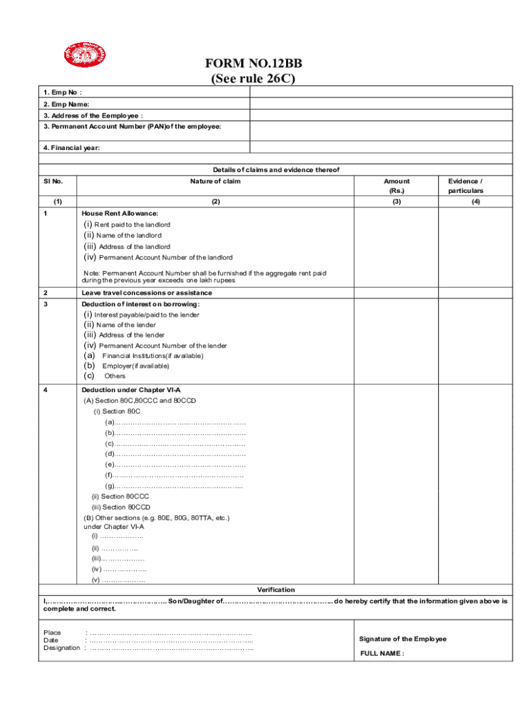 Fillable Online Form 12BB: Purpose, Sample, How To Download and Fill ...