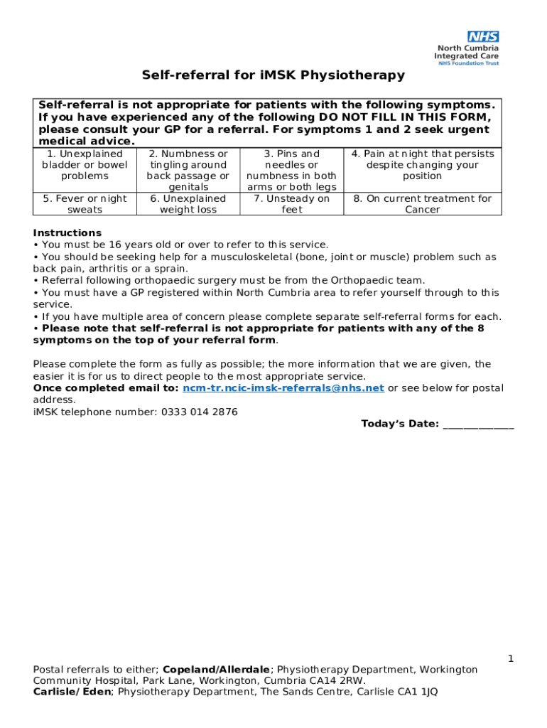Musculoskeletal Therapy Services (MSK) Self-Referral Doc Template ...
