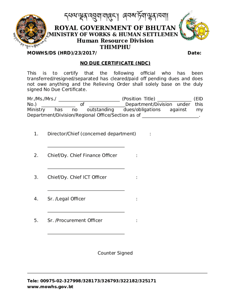 NO DUE CERTIFICATE (NDC) Doc Template | pdfFiller