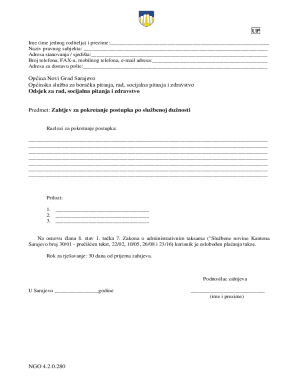 Fillable Online UP Predmet: Zahtjev za pokretanje upravnog postupka Fax ...