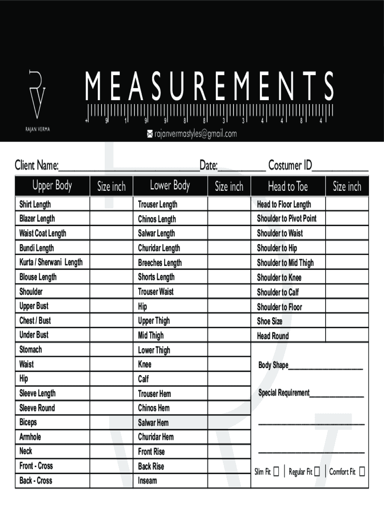 Fillable Online MEASUREMENT SHEET.cdr Fax Email Print - pdfFiller
