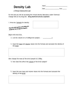 Fillable Online Density Lab Experiment: Observe & Record the Data ...