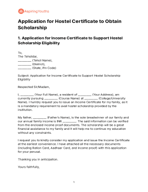 Application For Hostel Certificate For Scholarship - Fill Online ...