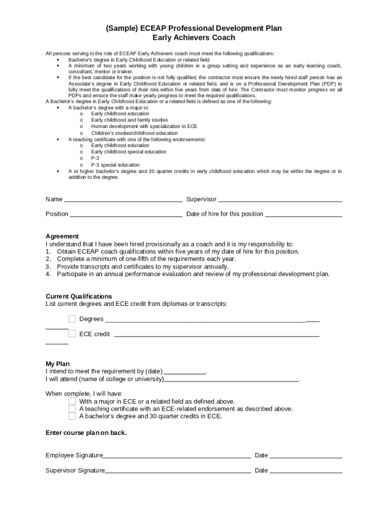 (Sample) ECEAP Professional Development Plan. Doc Template | pdfFiller