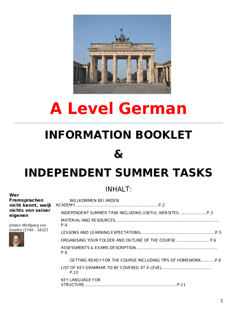 A-Level-German-booklet-independent-summer-tasks- ... Doc Template | pdfFiller