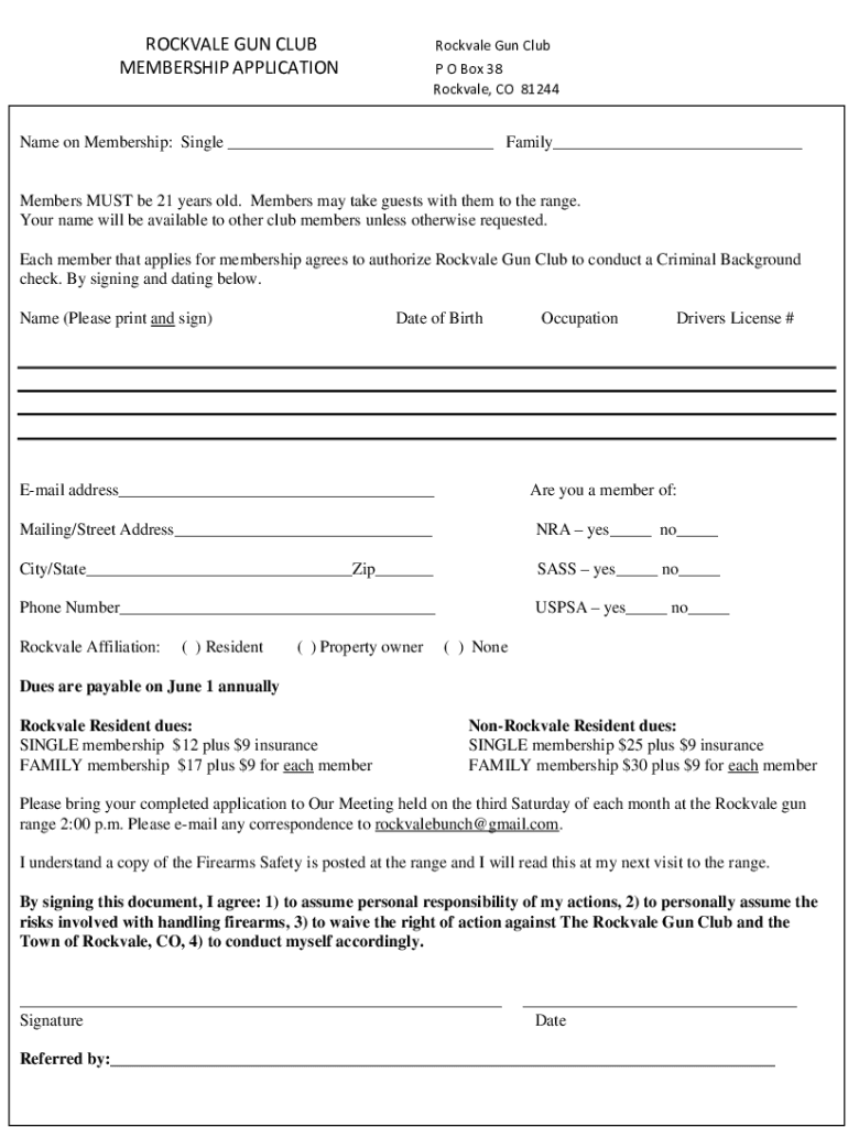 Fillable Online Denver, CO Gun Range & Shooting Club Membership ...