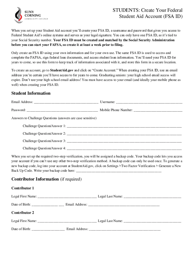 Fillable Online Federal Student Aid- Create an FSA ID Fax Email Print ...