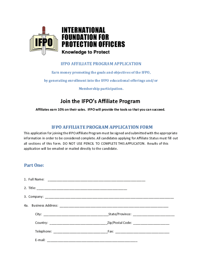 Fillable Online JOIN the IFPO with a corporate, individual or student ...