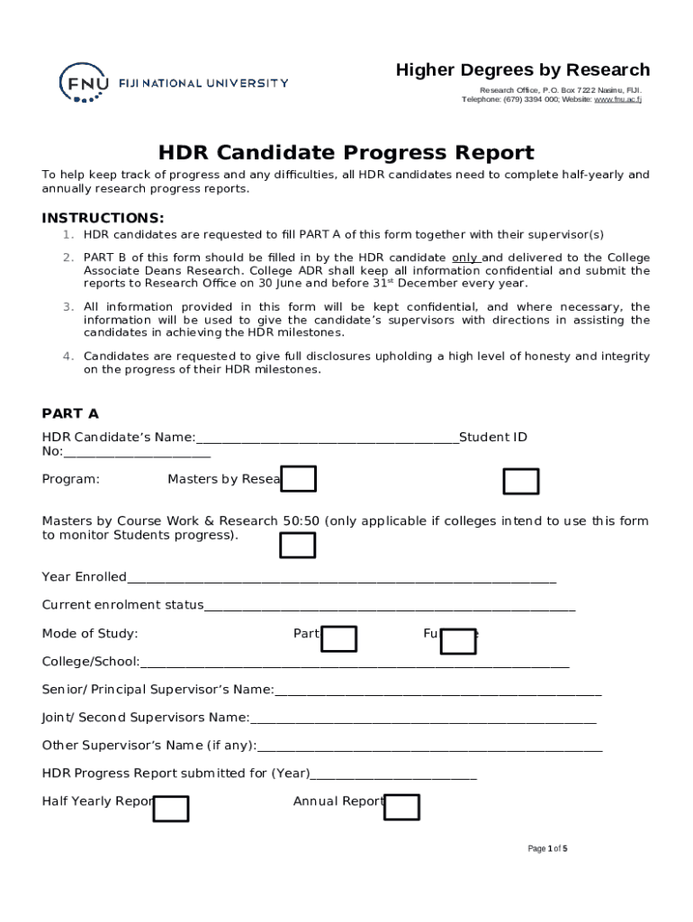 Higher Degree Research (HDR) Annual Progress Report ( ... Doc Template | pdfFiller