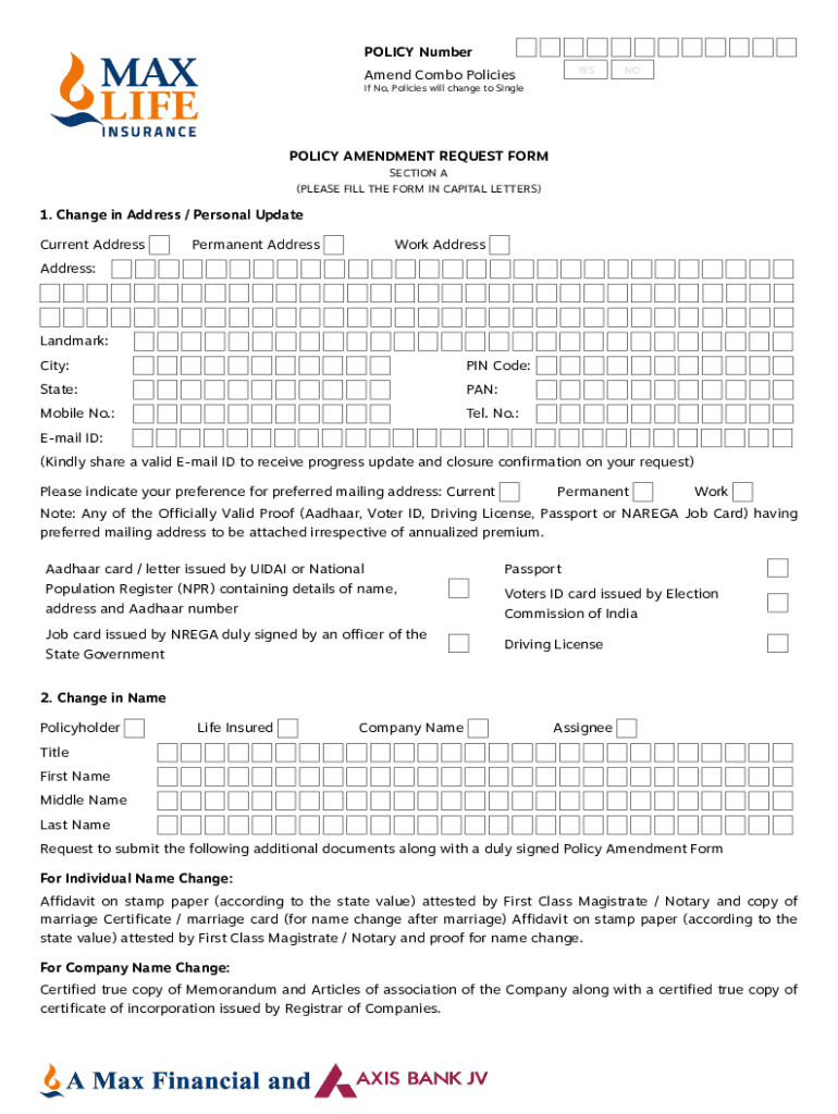 Fillable Online English. Policy Amendment Form Fax Email Print - pdfFiller