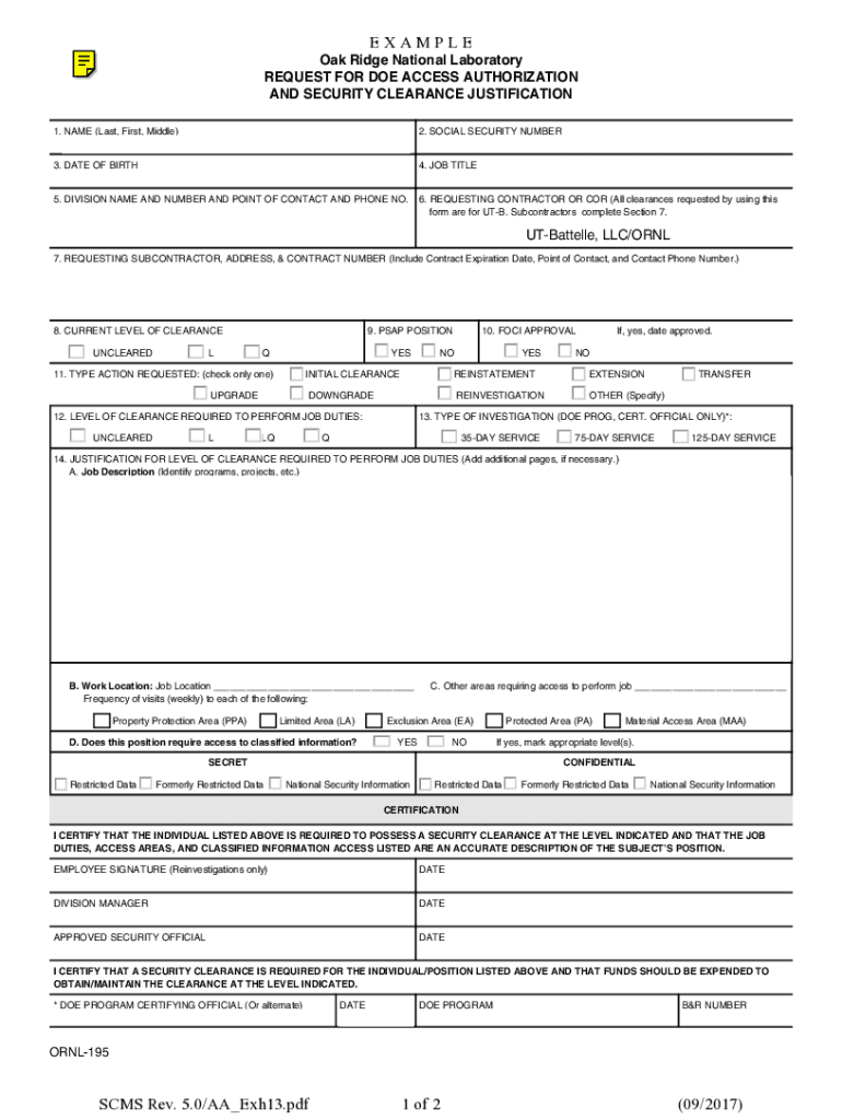 Fillable Online Request for DOE Access Authorization and Security ...