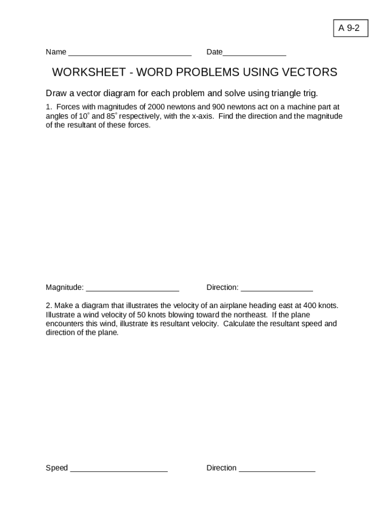 Resultant Vector Worksheet Doc Template | pdfFiller