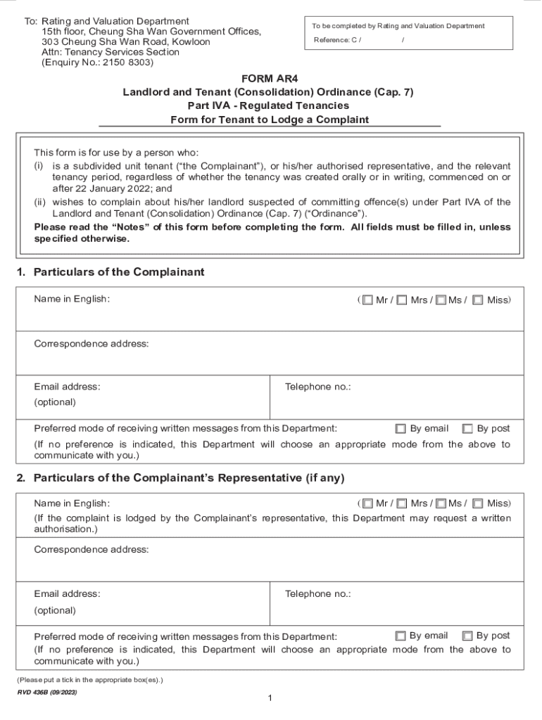 Fillable Online Form AR4 - Landlord and Tenant (Consolidation) Ordiance ...
