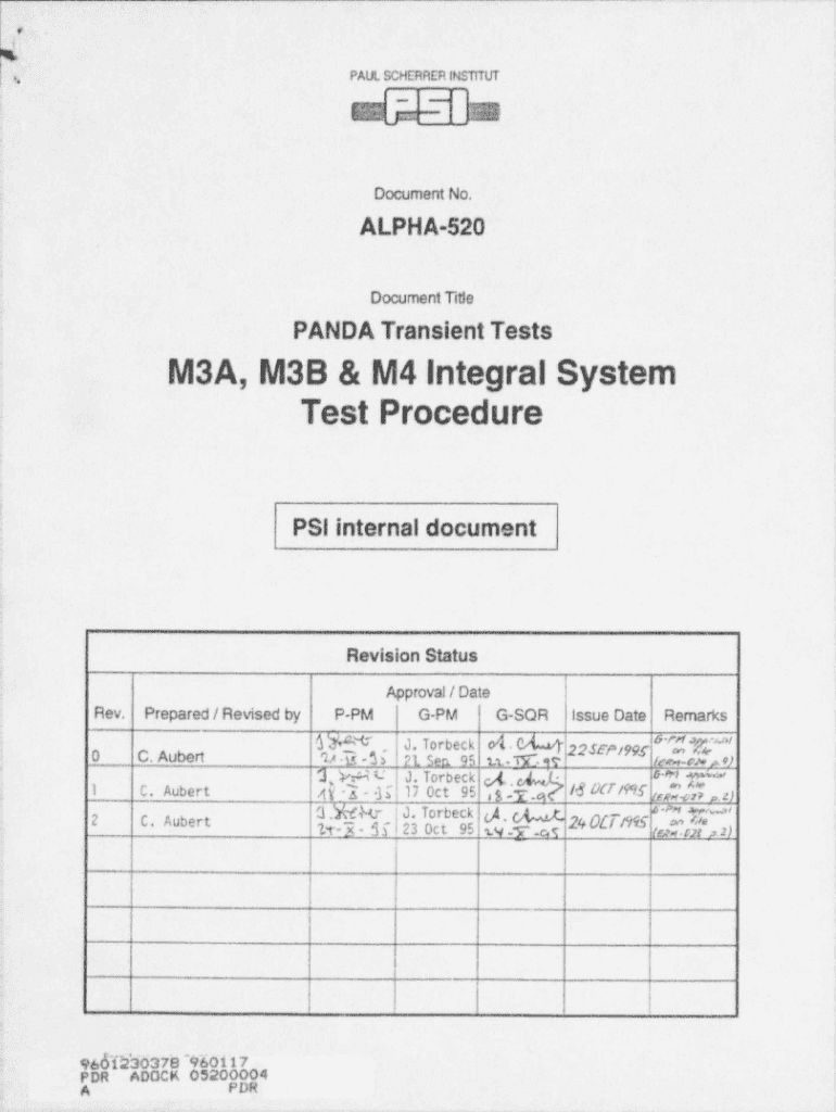 Fillable Online Rev 2 to ALPHA-520, "PANDA Transient Tests M3A,M3B & M4 ...