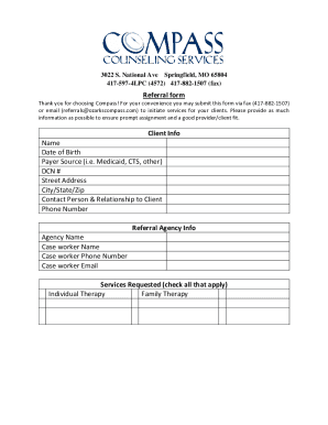 Fillable Online Referral form - Springfield - Compass Counseling ...