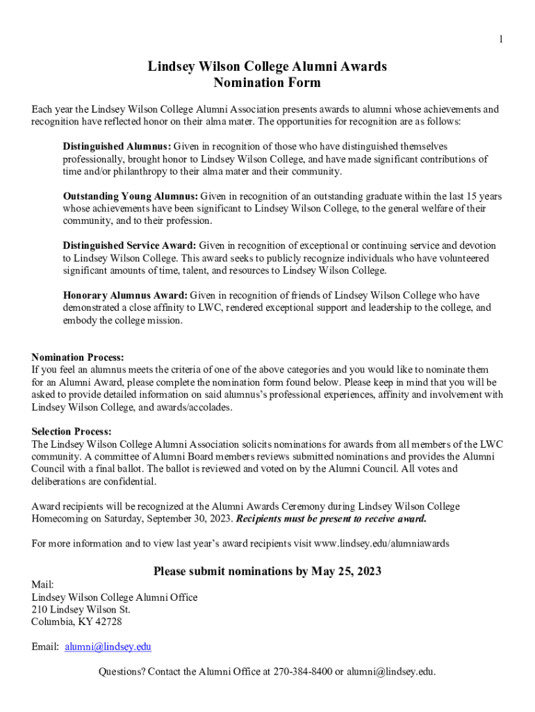 Fillable Online Annual Distinguished Alumni AwardsA Celebration of ... Fax Email Print - pdfFiller