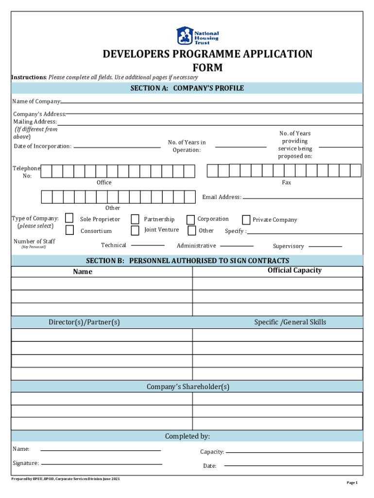 Fillable Online DEVELOPERS PROGRAMME APPLICATION FORM Fax Email Print - pdfFiller