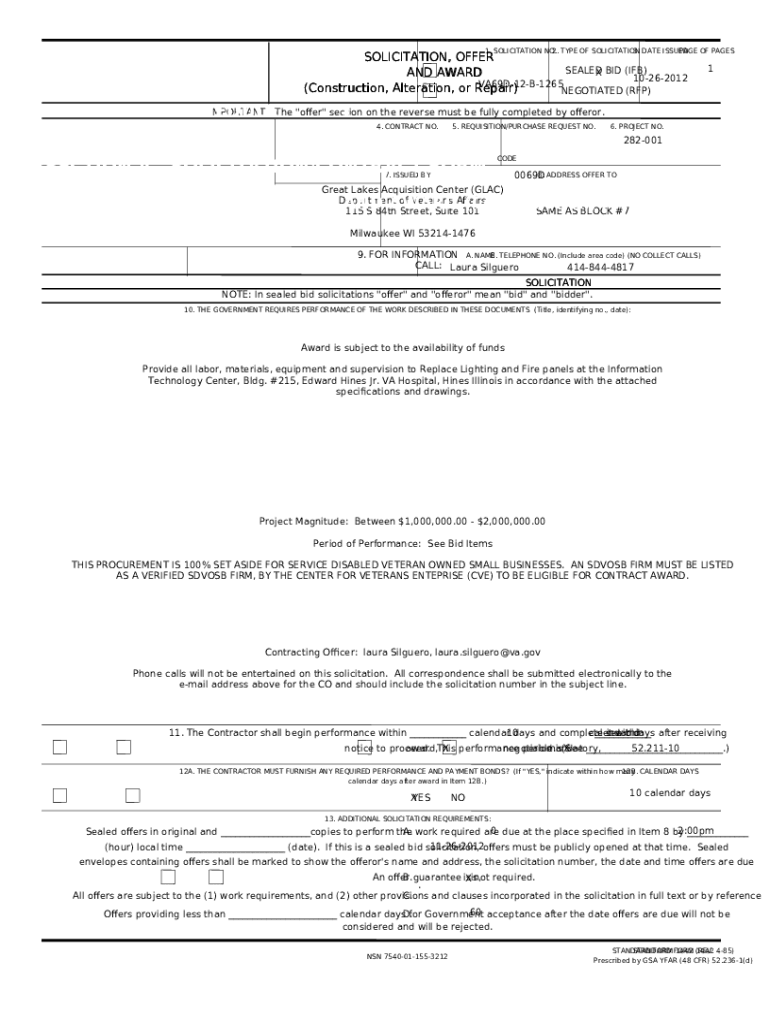 SF 1442, Solicitation Offer and Award, Construction.pdf Doc Template ...