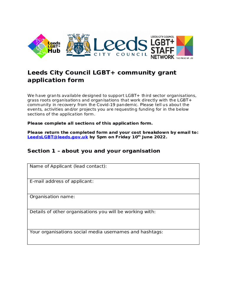 Leeds City Council LGBT+ community grant application Doc Template ...