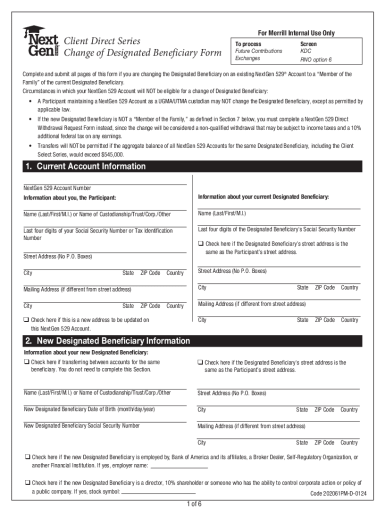 Fillable Online NextGen 529 Client Direct Series Change of Designated ...
