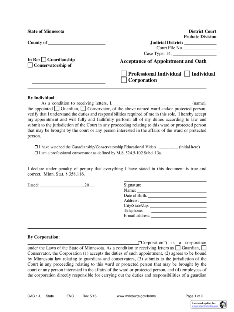 Fillable Online Acceptance of Appointment and Oath Fax Email Print ...