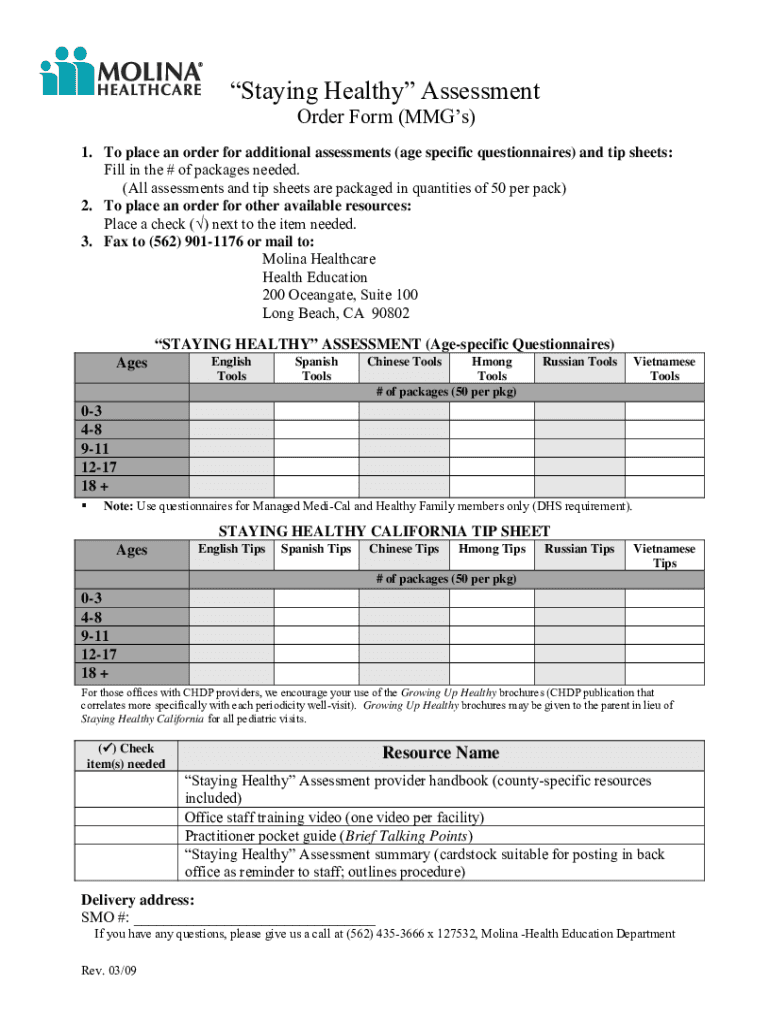Fillable Online DHCS - Staying Healthy Assessment (SHA) Provider ...