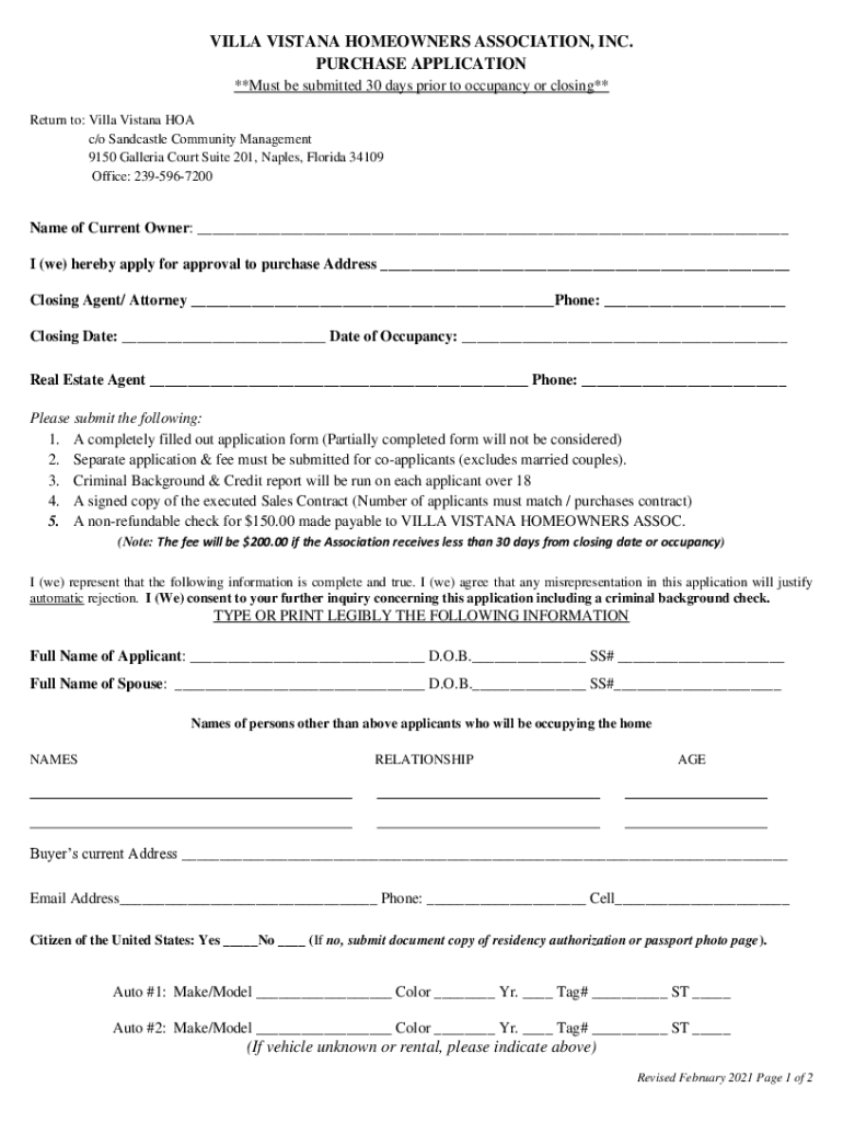Fillable Online villa-vistana-hoa-purchase-application-with-rules-and ...