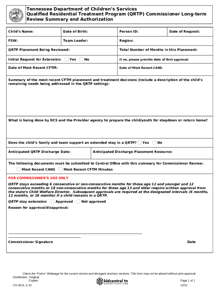 Qualified Residential Treatment Program (QRTP) Commissioner Long-term ...