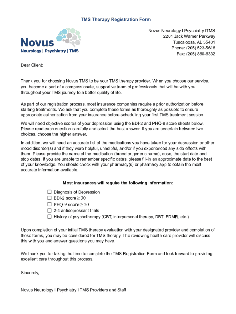 Fillable Online TMS Therapy Registration Forms- Main Fax Email Print ...